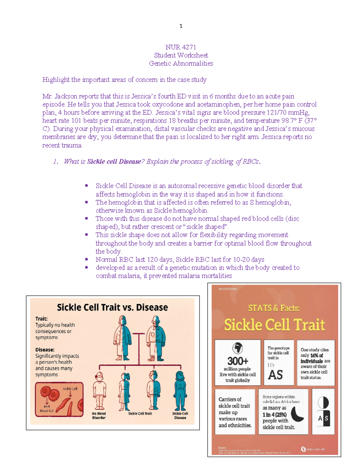 Disorders of Genetics worksheet - NUR 4271 Student Worksheet Genetic ...