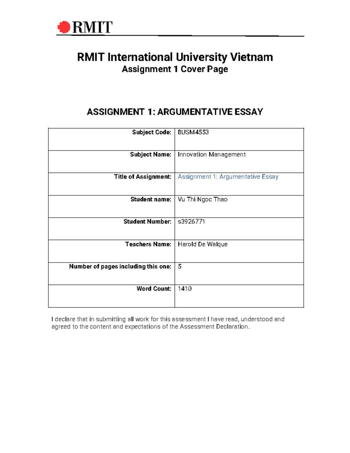 BUSM4553 assignment 1 - good luck - RMIT International University ...