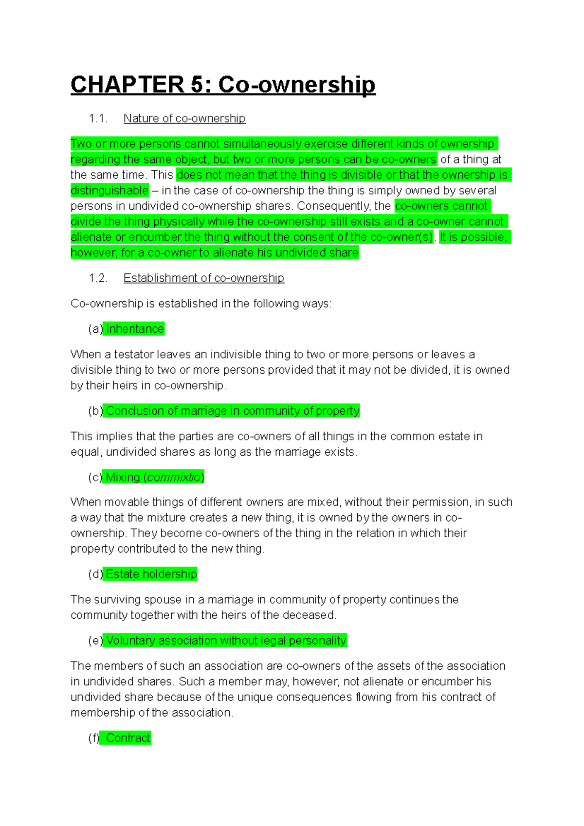 Chapter 5 property law notes academic year 2020 - CHAPTER 5: Co ...