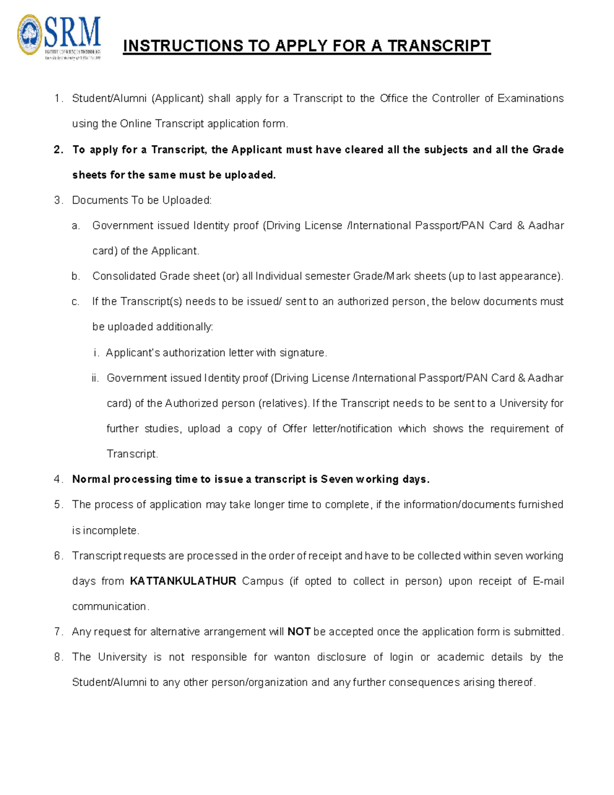 Instructions to apply for transcript - INSTRUCTIONS TO APPLY FOR A ...