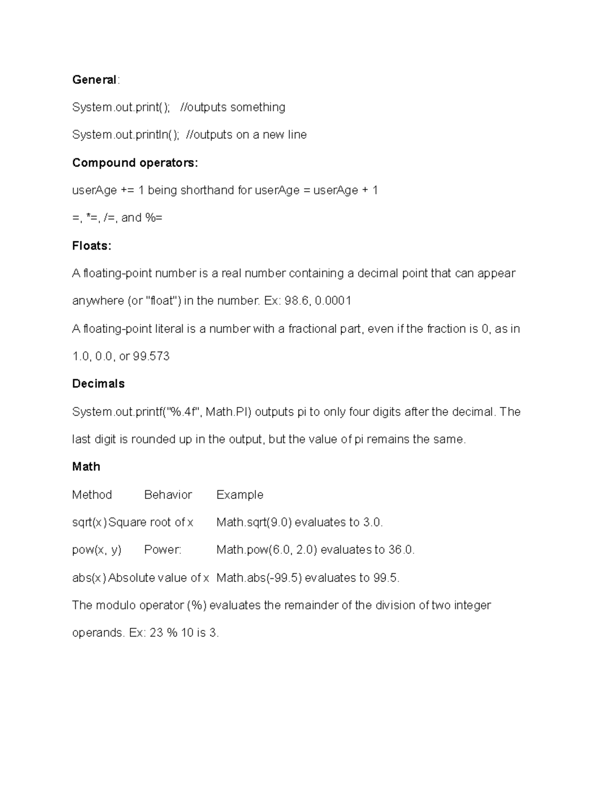 CS Notes - General : System.out(); //outputs something System.out ...