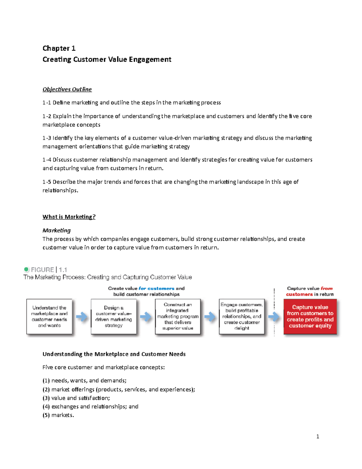 Marketing - Summary Chapter 1 - Chapter 1 Creating Customer Value ...