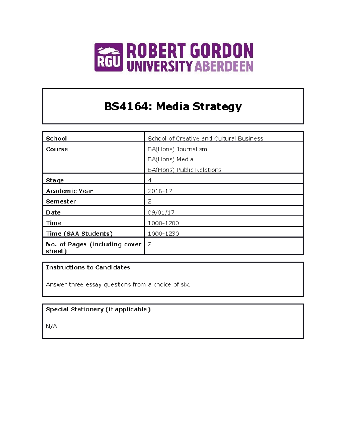 Media Strategy EXAM - BS4164: Media Strategy School School of Creative ...