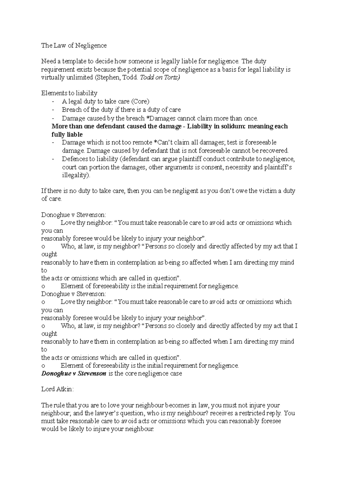 Negligence - The Law of Negligence Need a template to decide how ...