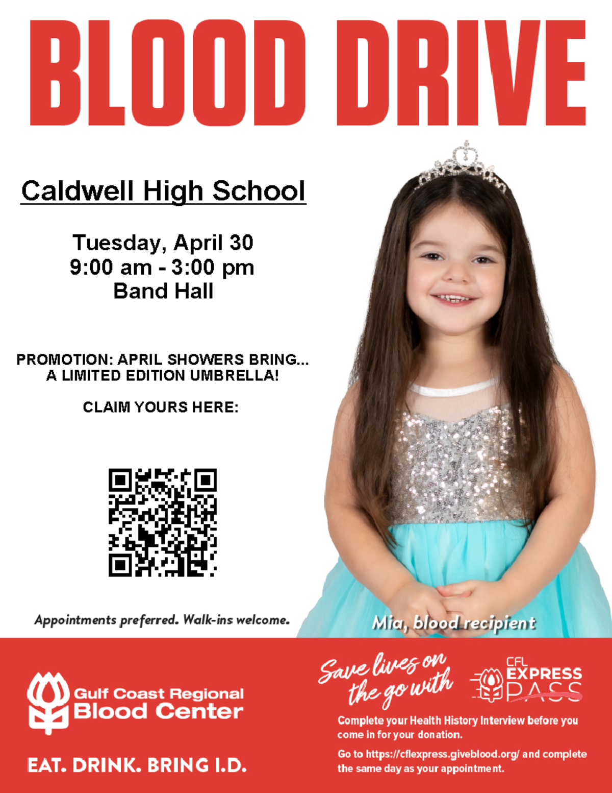 Blood Drive - Caldwell High School Tuesday, April 30 9:00 am - 3:00 pm ...