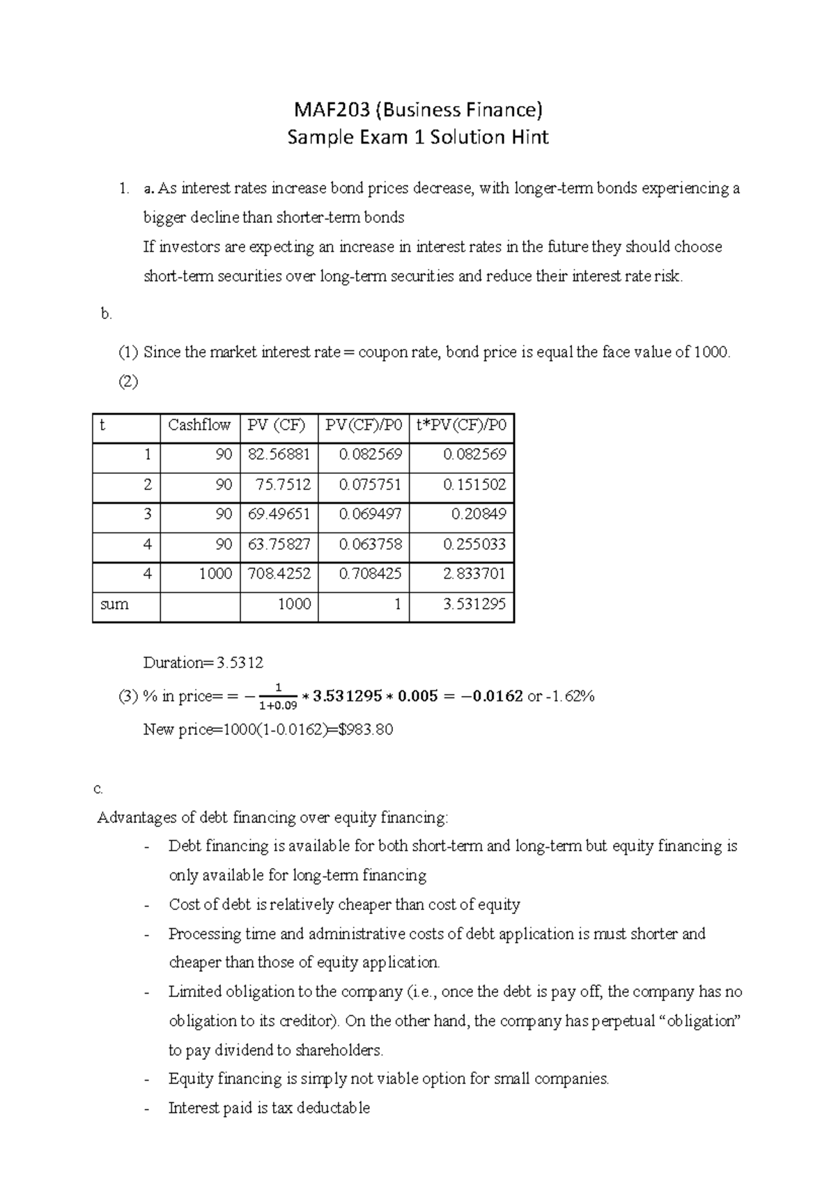 Sample/practice exam 2019, questions and answers - Warning: TT: undefined function: 32 MAF203 ...