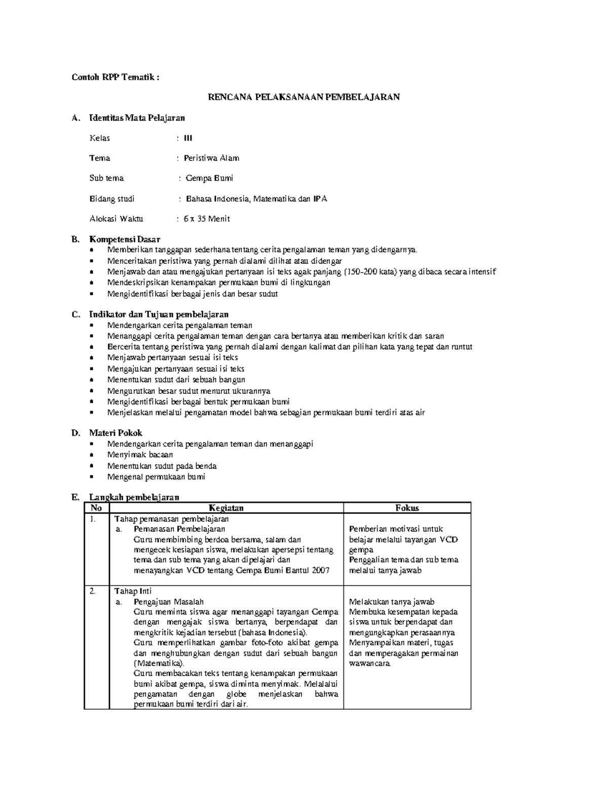 Contoh+RPP+Tematik+di+SD+kelas+rendah - Contoh RPP Tematik : RENCANA ...