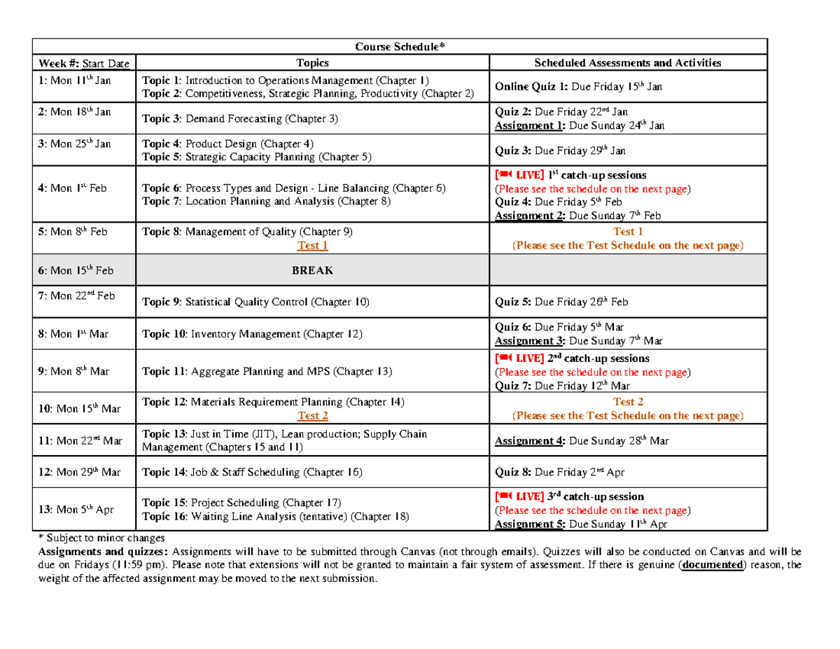 COMM 205 Winter 2021 Schedule Course Schedule Week Start Date