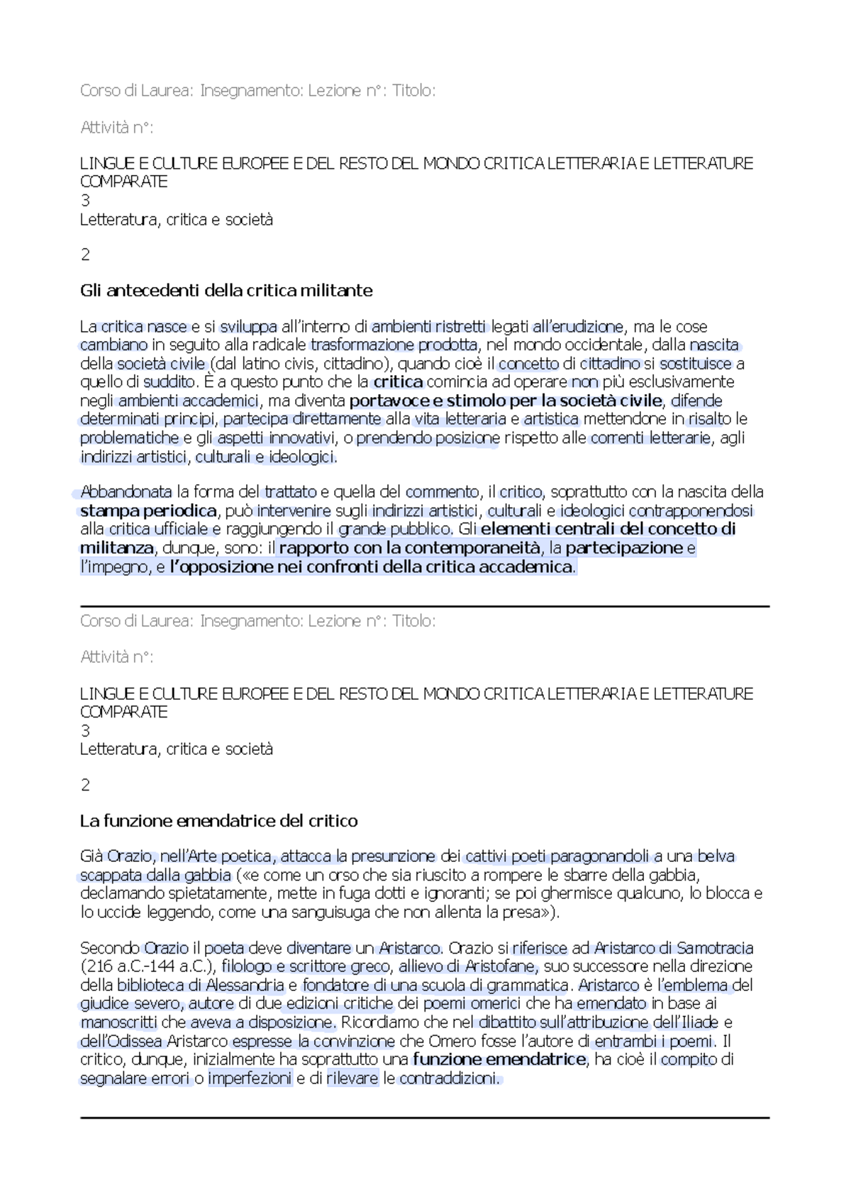Lezione 3 - Corso di Laurea: Insegnamento: Lezione n°: Titolo: Attività n°: LINGUE E CULTURE ...