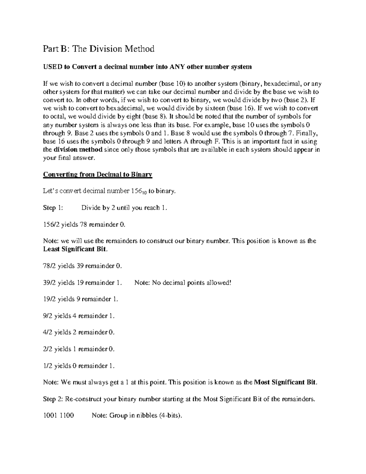 The Division Method - Part B: The Division Method USED to Convert a ...