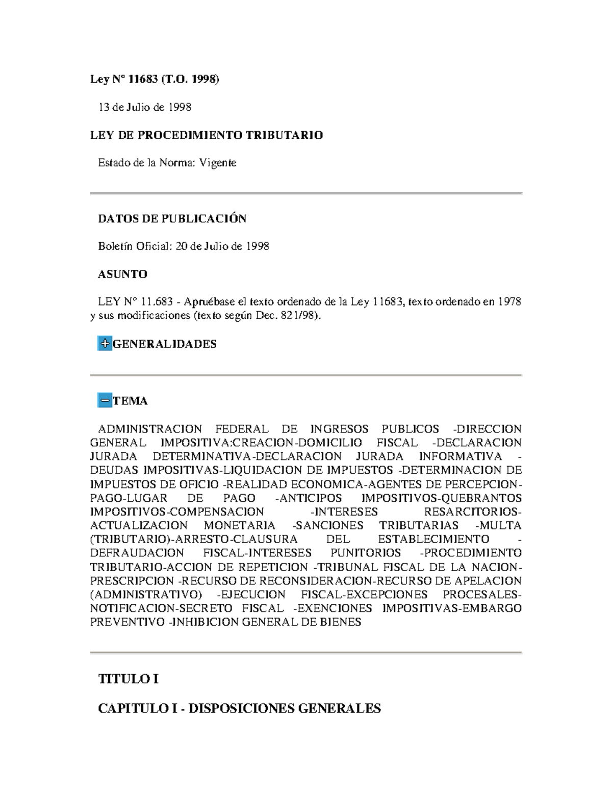 LEY N°11683 - Apuntes - Ley Nº 11683 (T. 1998) 13 de Julio de 1998 LEY ...