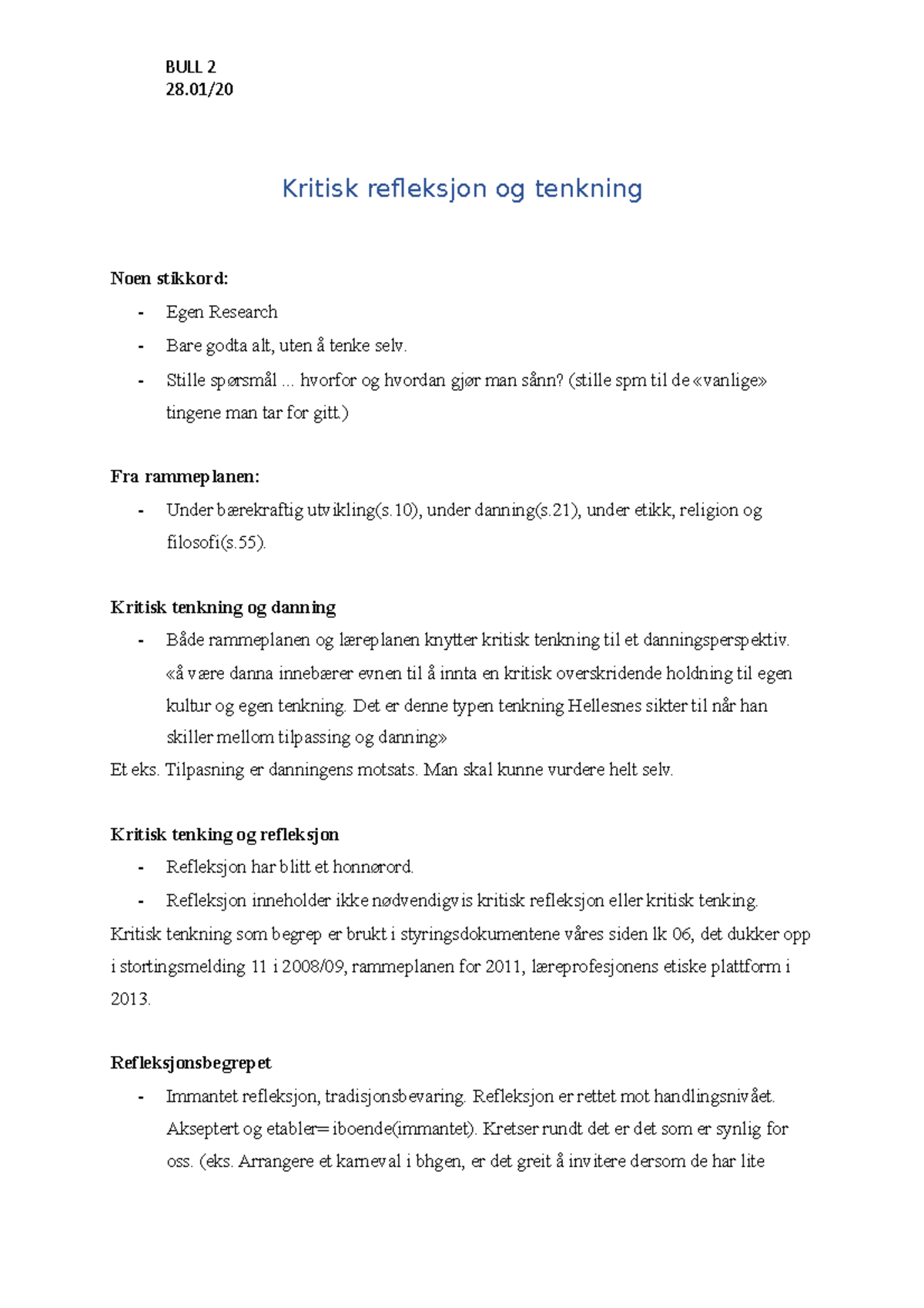 Kritisk refleksjon og tenkning - 28/ Kritisk refleksjon og tenkning ...