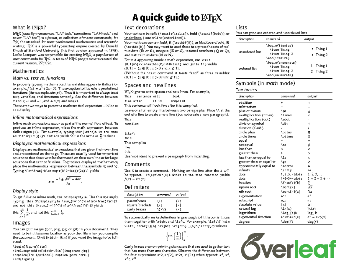 La Te X Guide Overleaf - How To Use Latex - A Quick Guide Tolatex What
