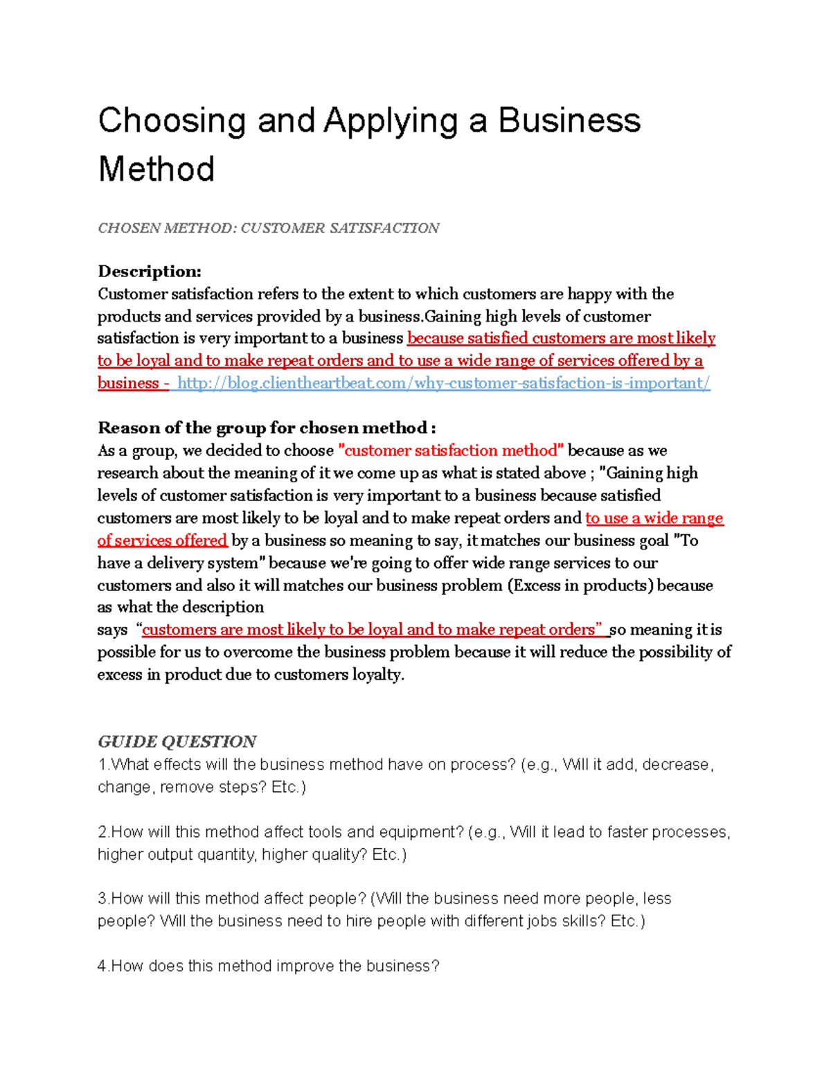 Choosing and Applying a Business Method - Choosing and Applying a ...