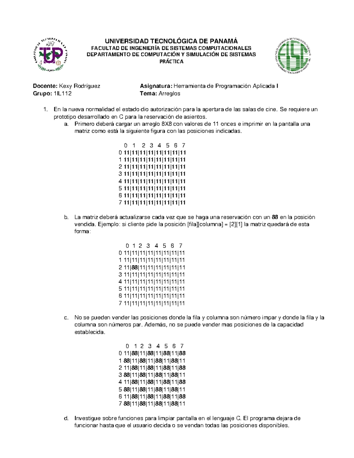 Problema Para Practicar Arrays - UNIVERSIDAD TECNOLÓGICA DE PANAMÁ ...