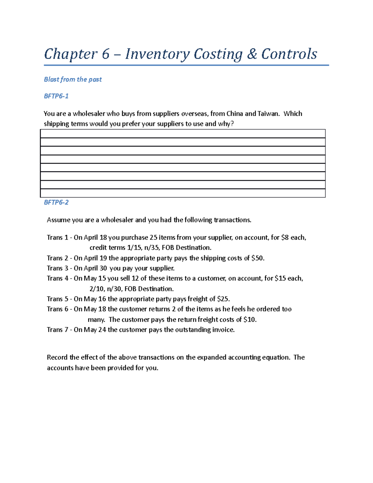 Chapter 6 - Inventory Costing and Controls - Student Copy - Chapter 6 ...
