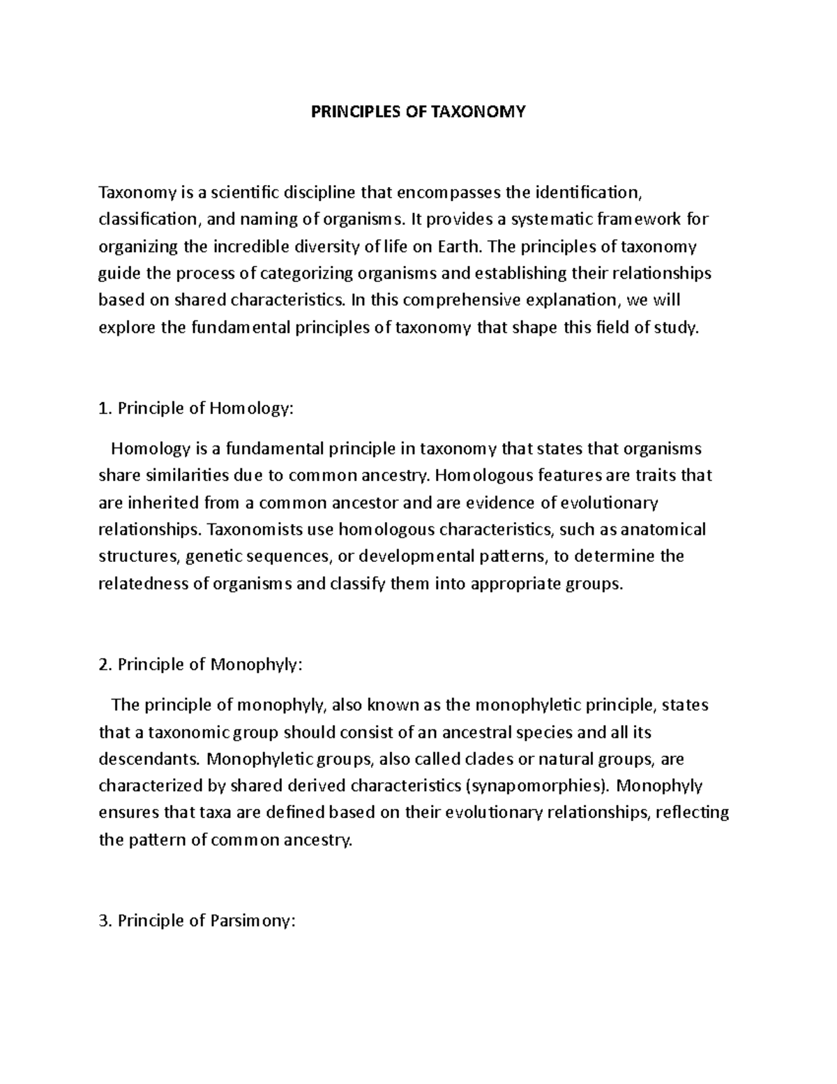 Principles OF Taxonomy - PRINCIPLES OF TAXONOMY Taxonomy is a ...