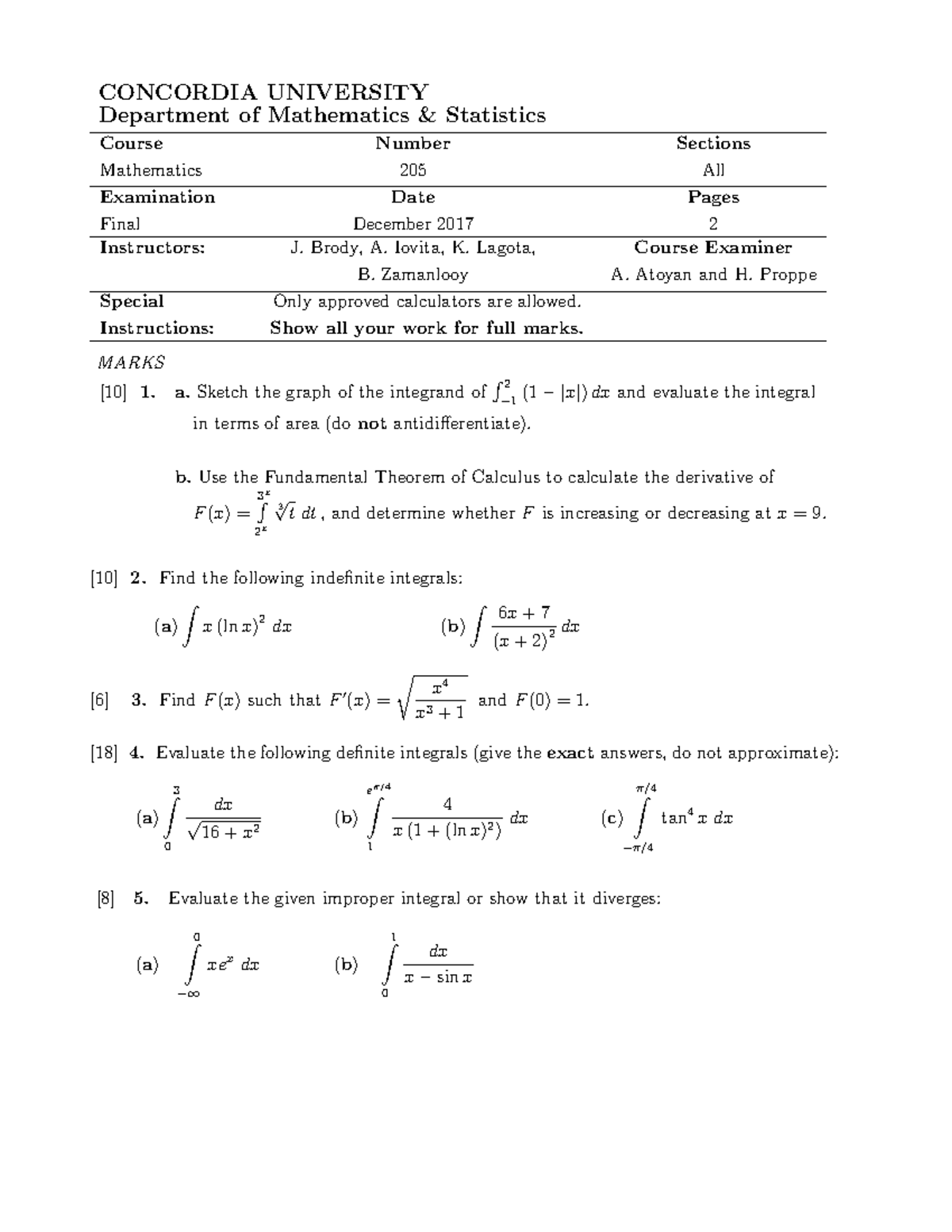 2017 Fall Final - Exam/Practice - CONCORDIA UNIVERSITY Department of ...