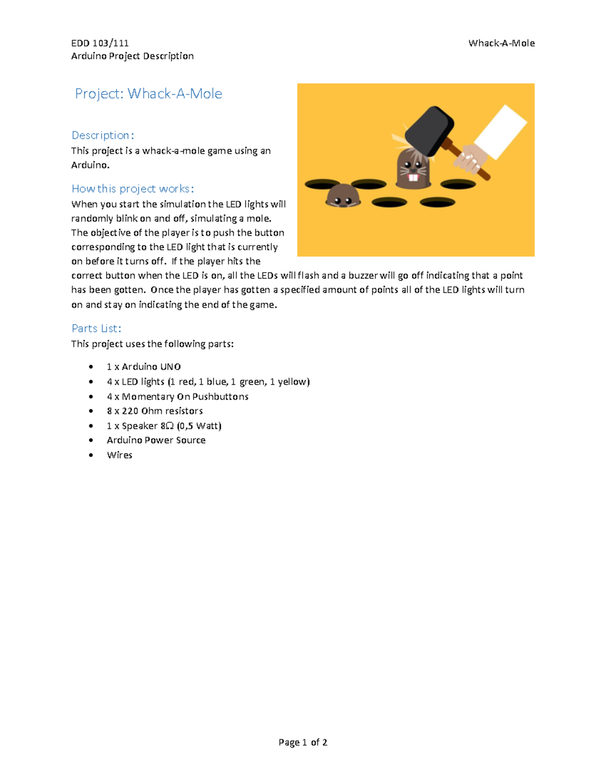 Arduino Project 2023 Whack AMole - EDD 103/111 Whack-A-Mole Arduino ...