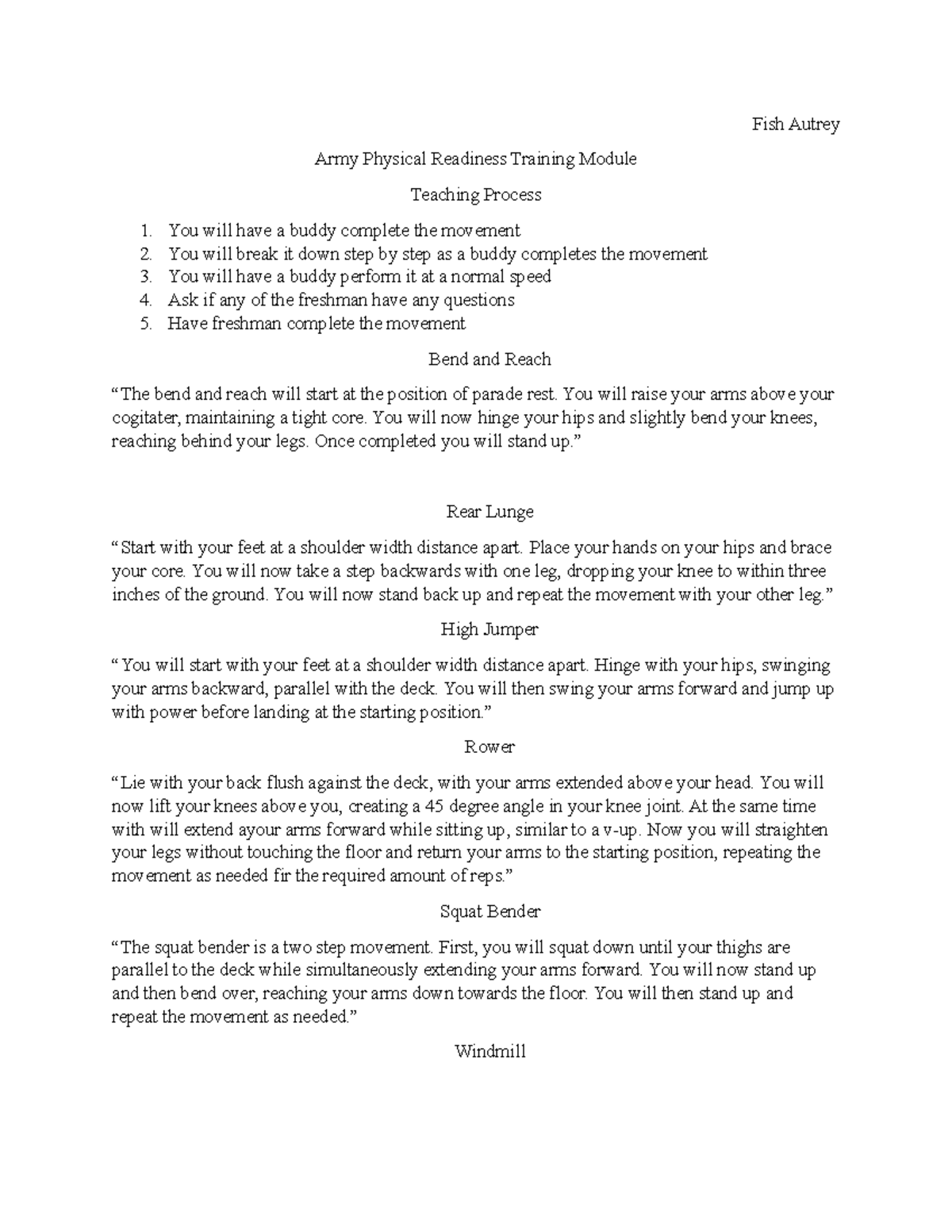 PRT - Military PRT instructions - Fish Autrey Army Physical Readiness ...