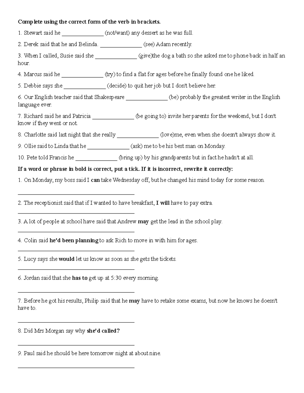 Typing - english - Complete using the correct form of the verb in ...