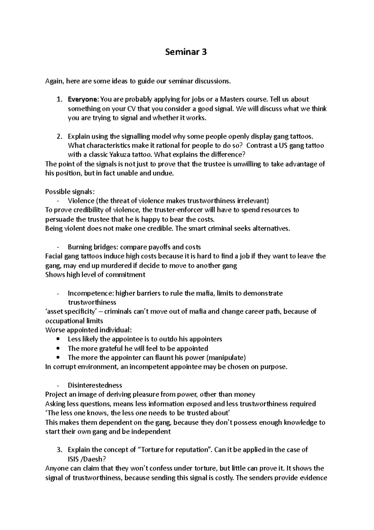 Seminar 3 - Seminar 3 Again, here are some ideas to guide our seminar ...