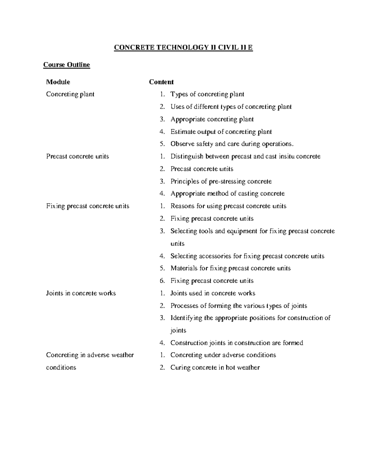 Concrete technology - concreting works - CONCRETE TECHNOLOGY II CIVIL ...