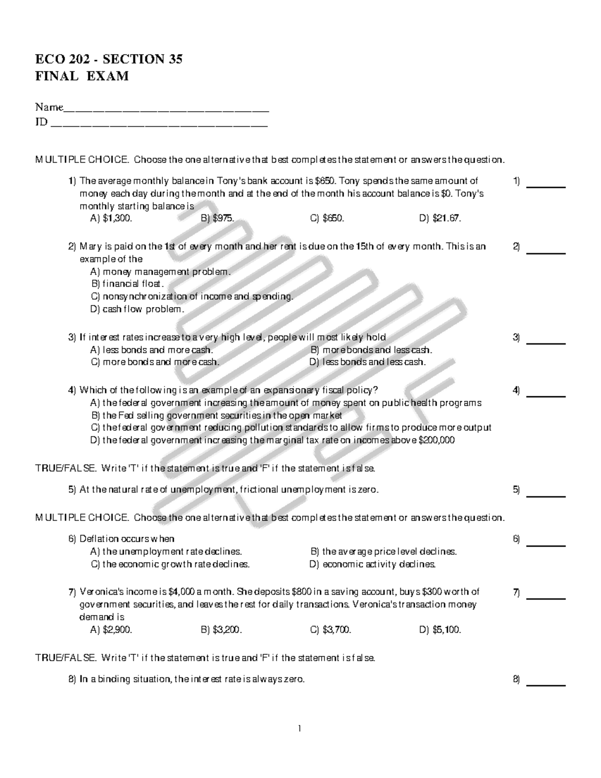 Final exam 7 May, questions and answers - ECO 202 - SECTION 35 FINAL ...
