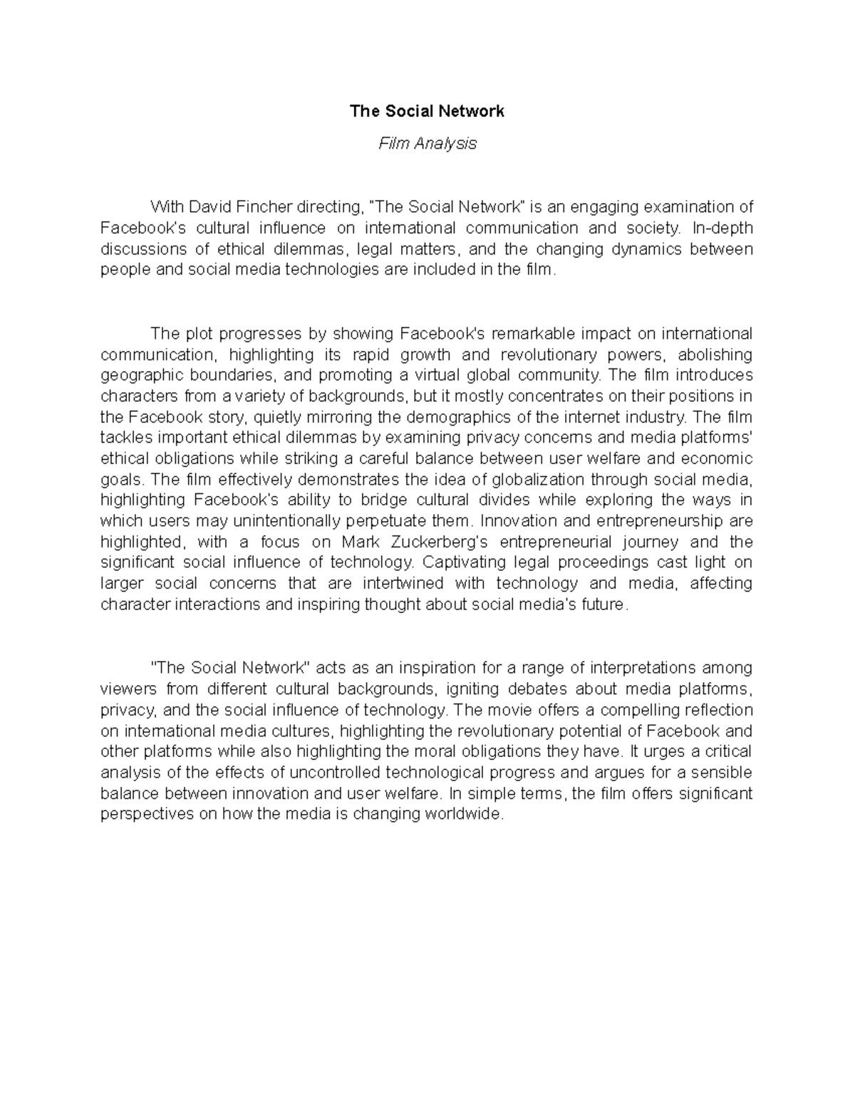 The Social Network (film analysis) - The Social Network Film Analysis ...