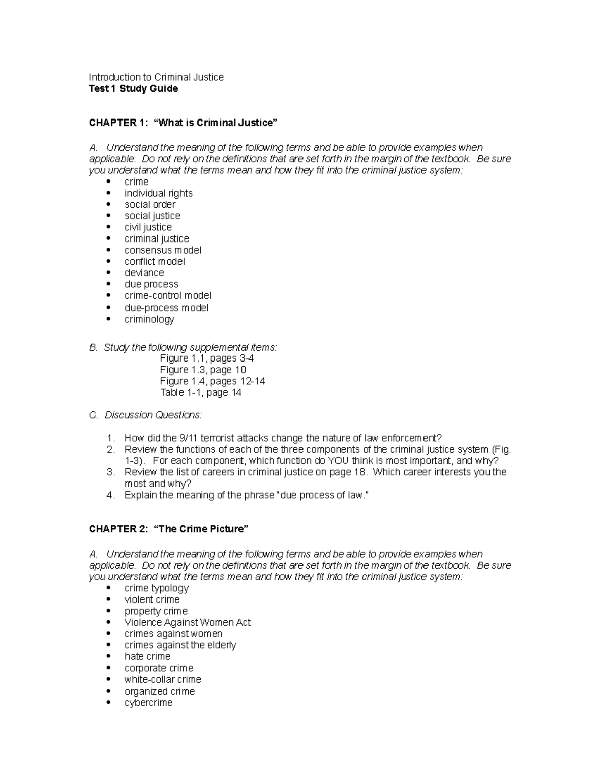 CJS 121 Test 1 Study Guide - Introduction to Criminal Justice Test 1 ...