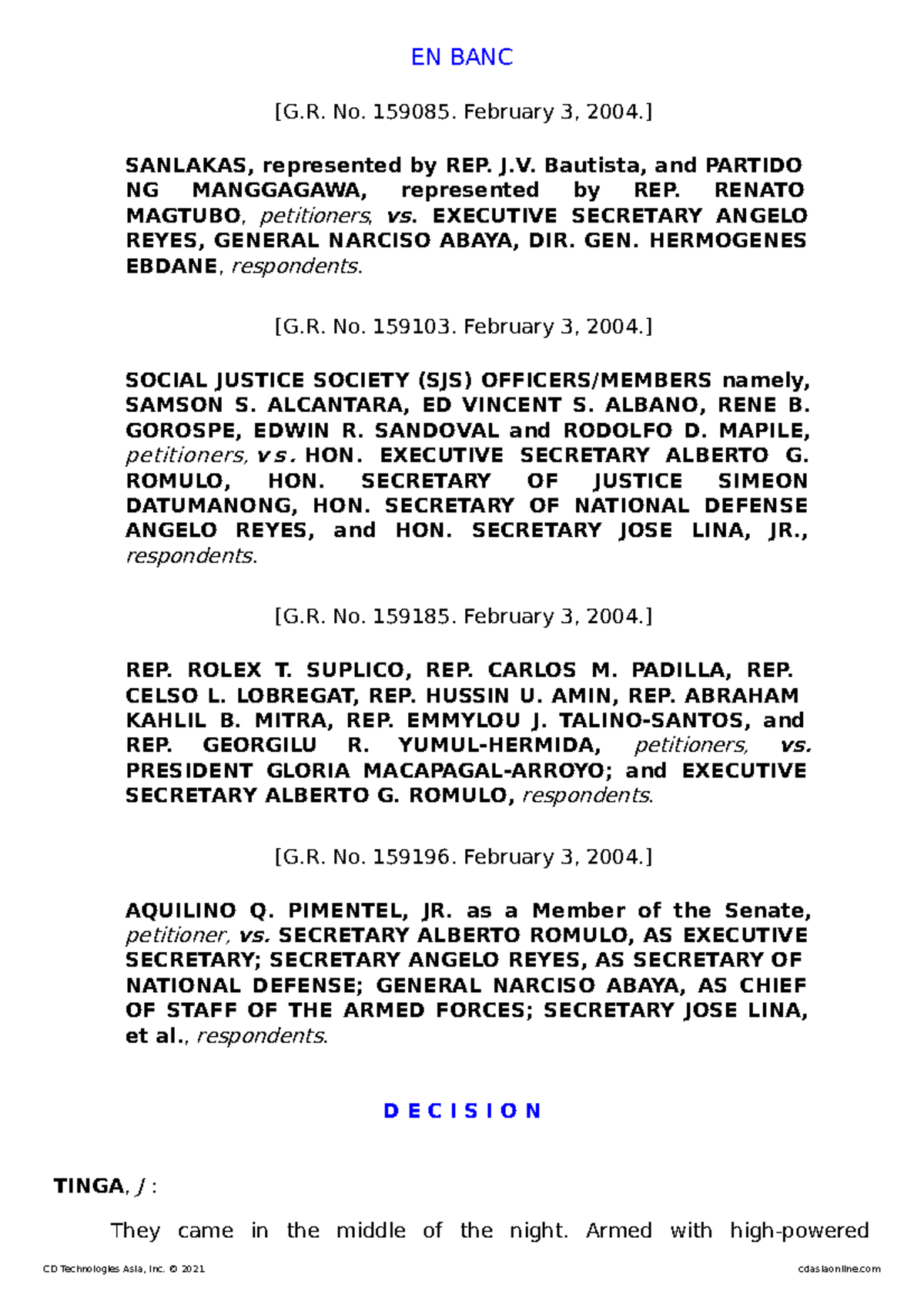 06 Sanlakas v - poli law case - EN BANC [G. No. 159085. February 3 ...
