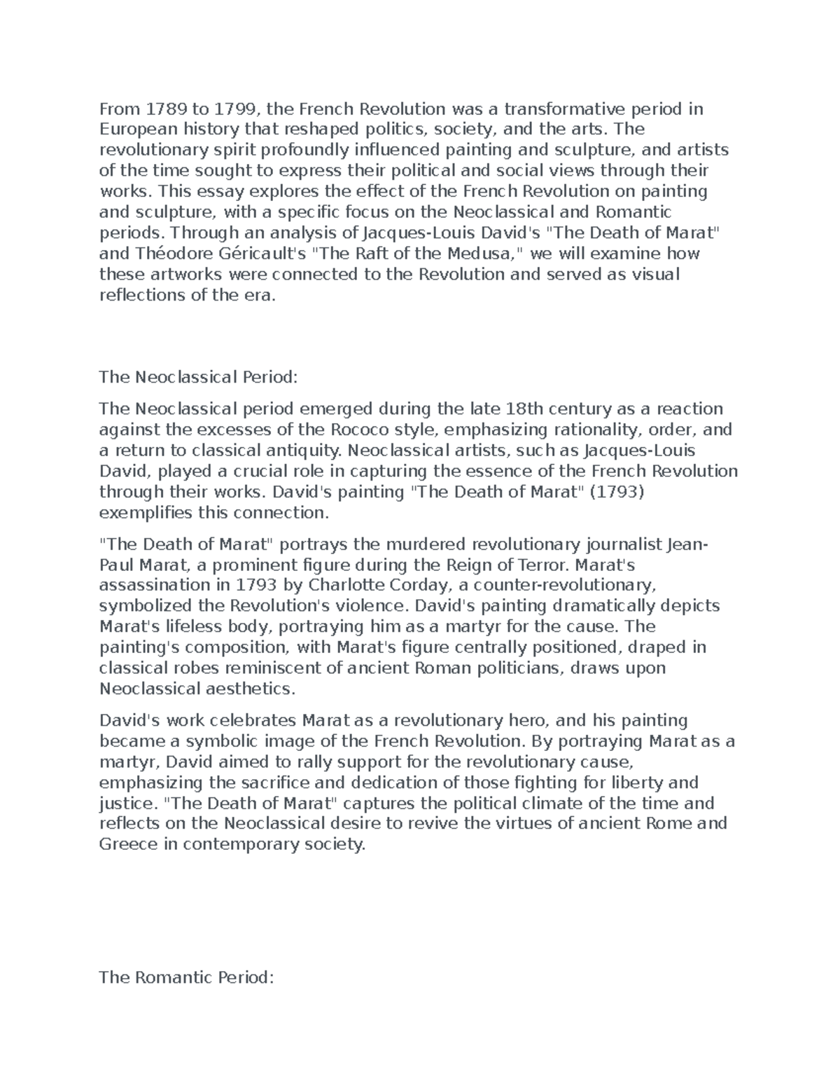 The French Revolution - This is the Written Assignment for Art history ...