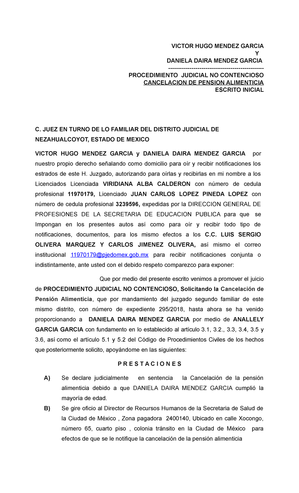 Procedimiento Judicial NO Contencioso - VICTOR HUGO MENDEZ GARCIA Y ...