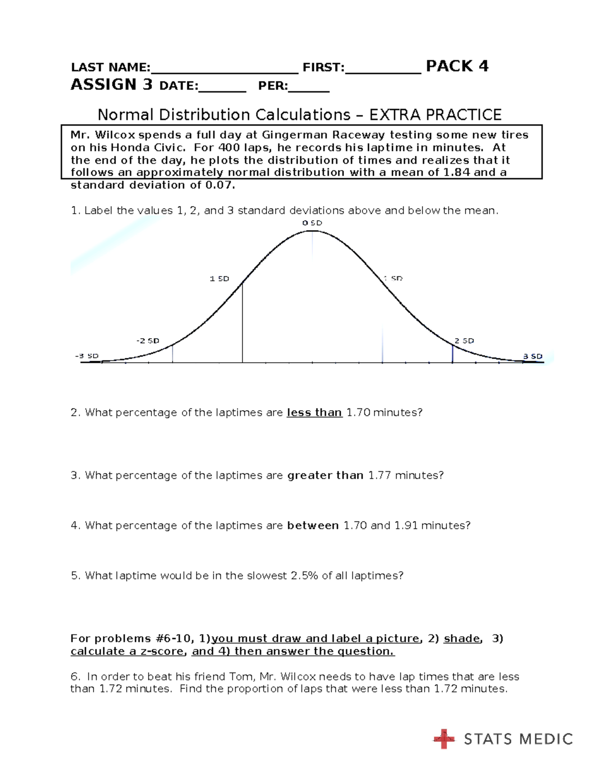 Stats Lesson 2 6 CH 2 Review PACK 4 Worksheets Assign 1 2 3 AND 4 -2 ...