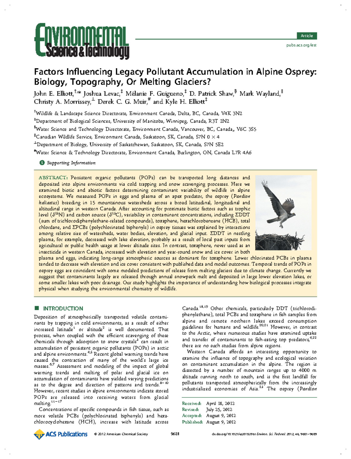 Factors Influencing Legacy Pollutant Accumulation in Alpine Osprey ...