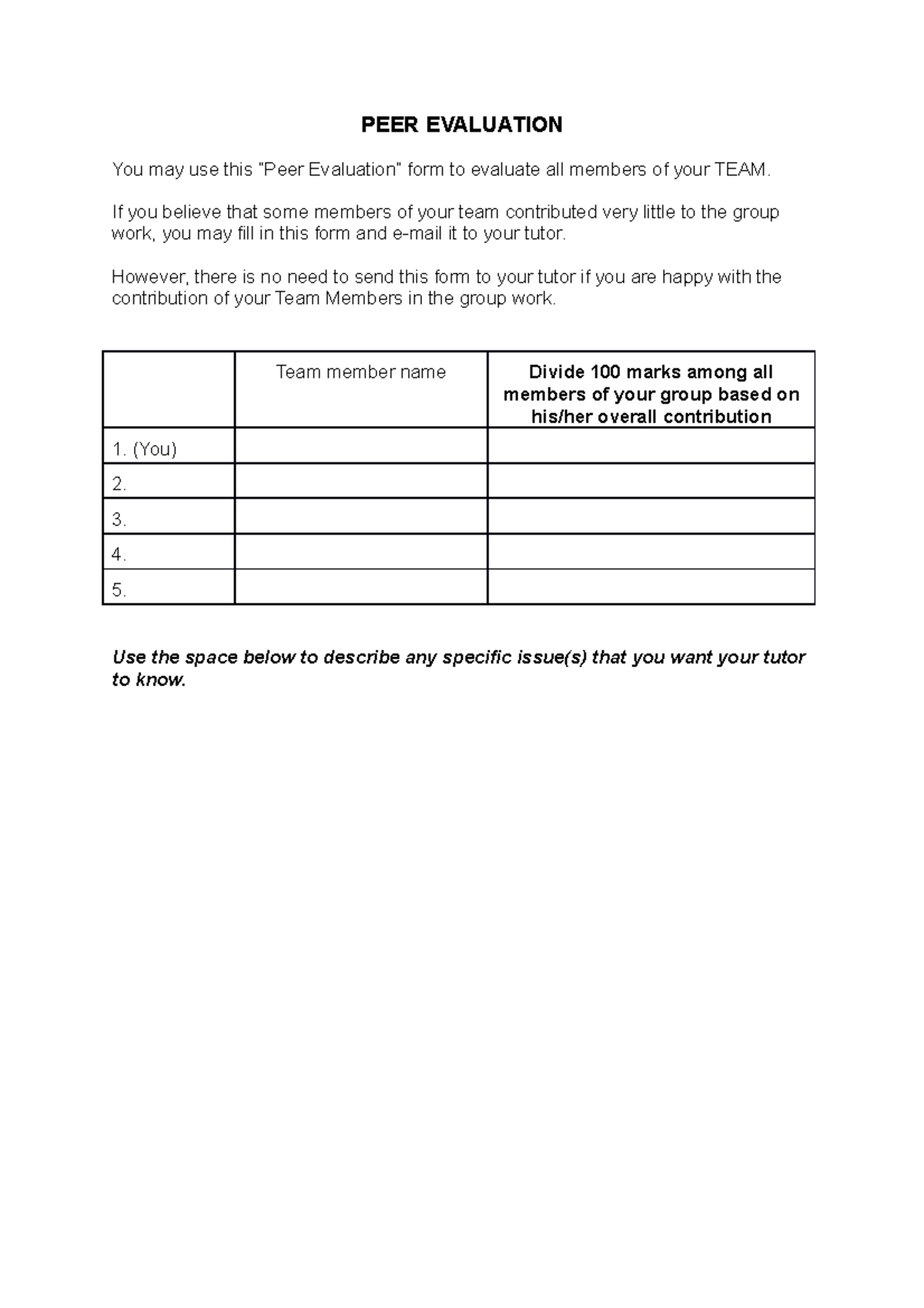 2023 PEER Evaluation Form - PEER EVALUATION You may use this “Peer ...