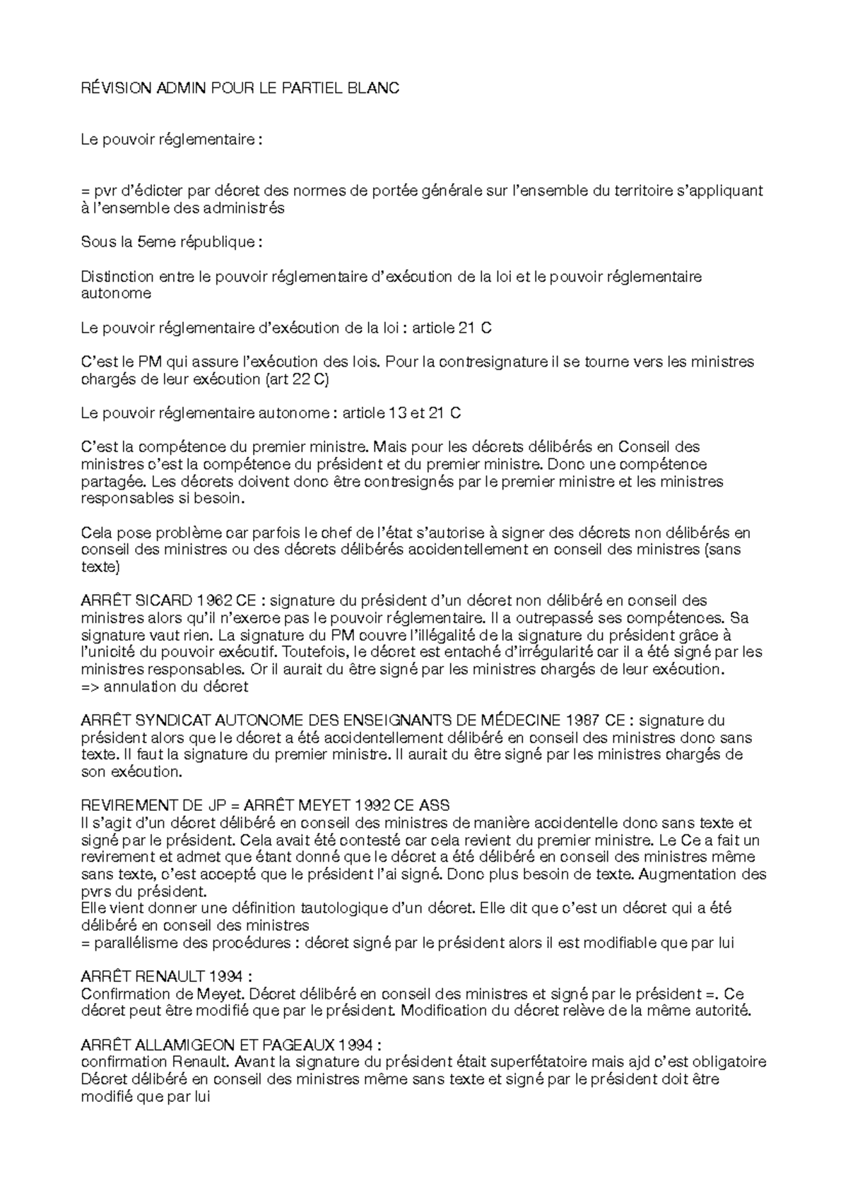 Fiche de révision droit admin S2 - RÉVISION ADMIN POUR LE PARTIEL BLANC ...