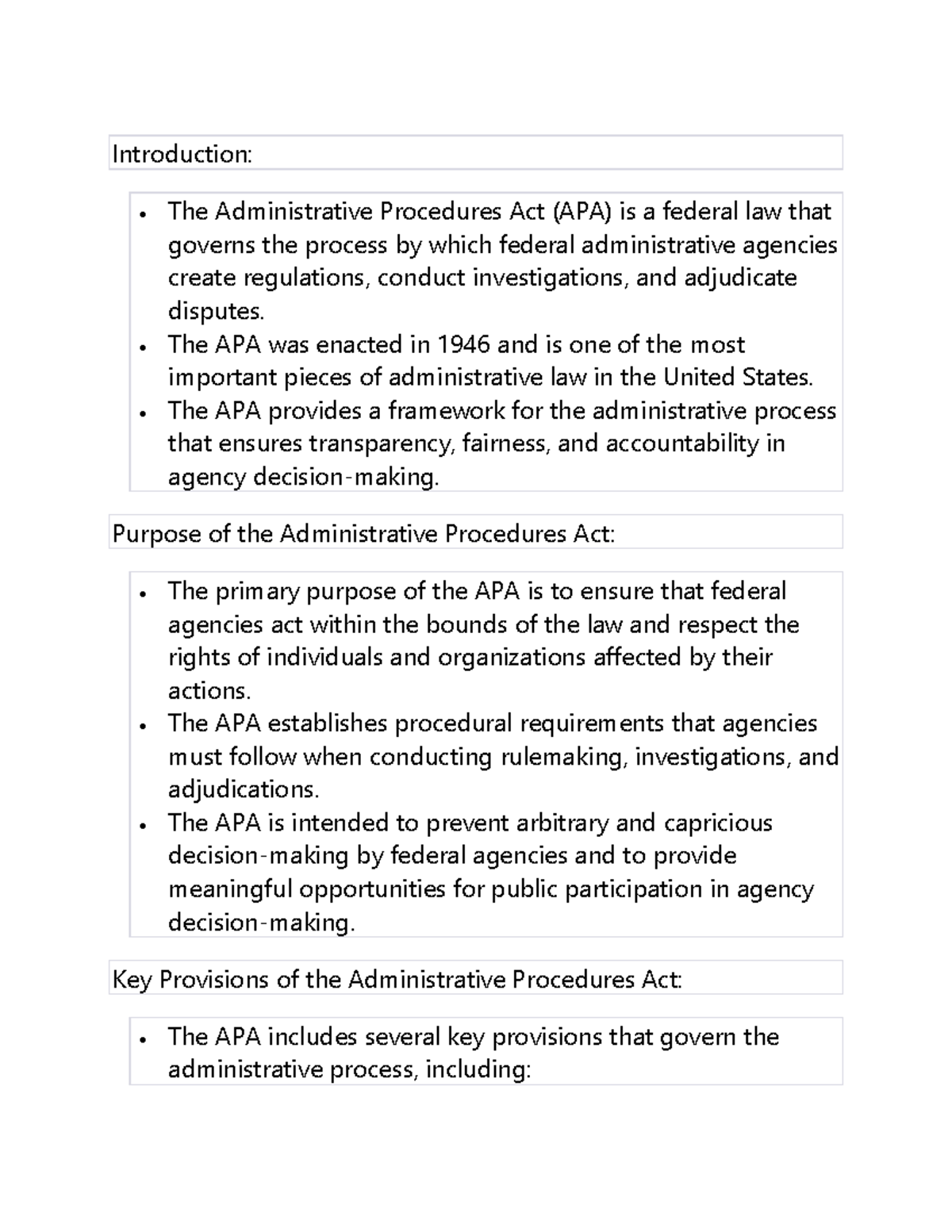 APA - Notes - Introduction: • The Administrative Procedures Act (APA ...