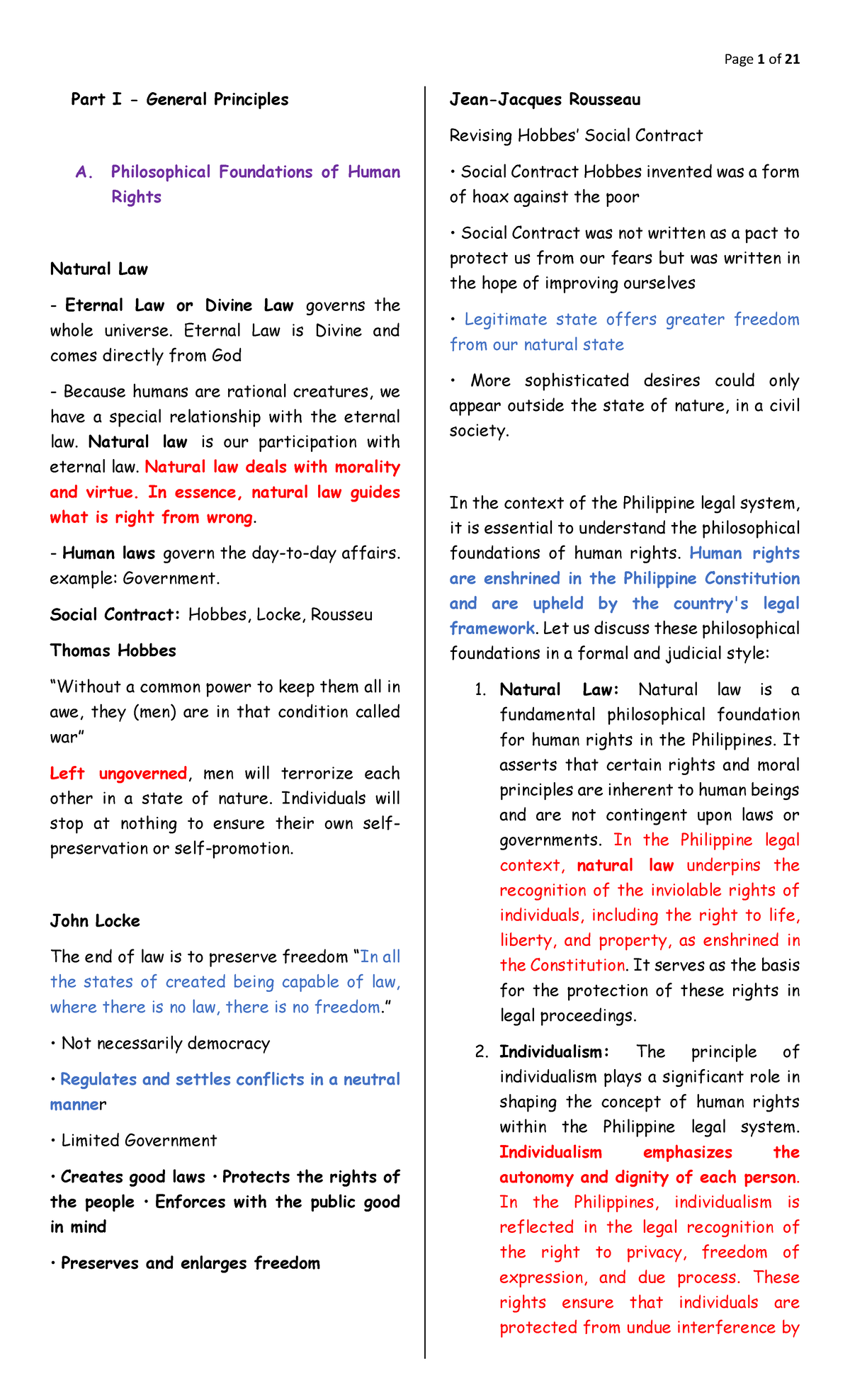 Q1 - Human rights law - Part I - General Principles A. Philosophical ...