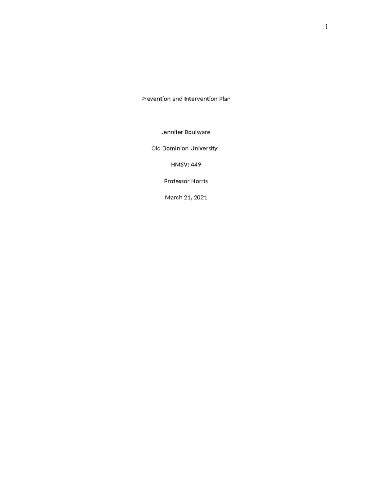 Prevention & Intervention Plan Paper - Prevention and Intervention Plan ...