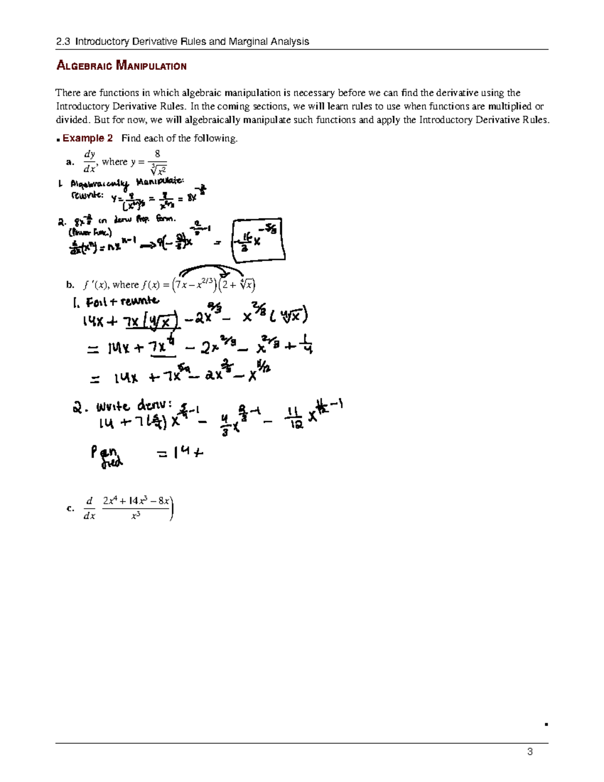 Section 2.3 - 2.3 lecture notes - Algebraic Manipulation There are ...