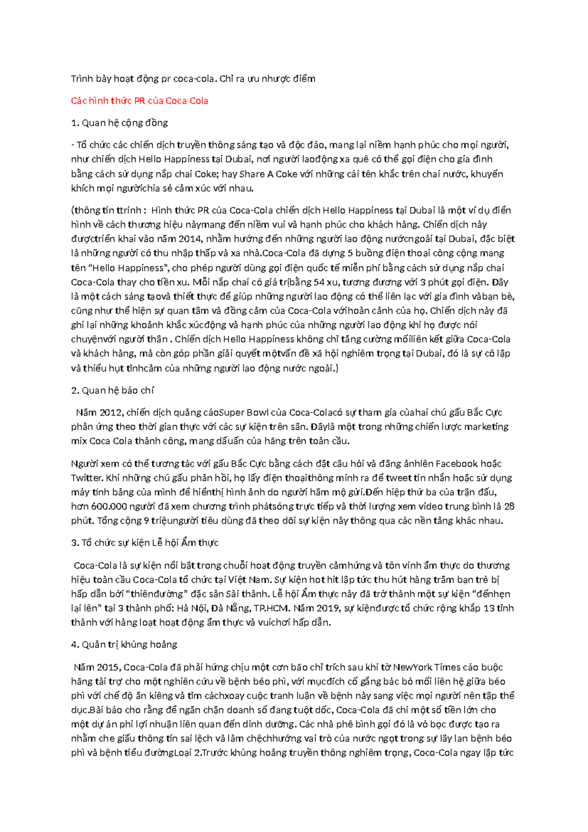 Pr coca-cola - Chỉ ra ưu nhược điểm Các hình thức PR của Coca Cola Quan ...
