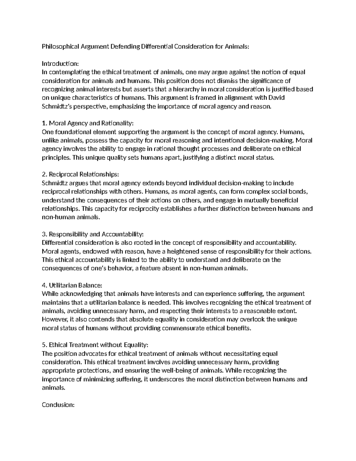 Philosophical Argument Defending Differential Consideration for Animals ...