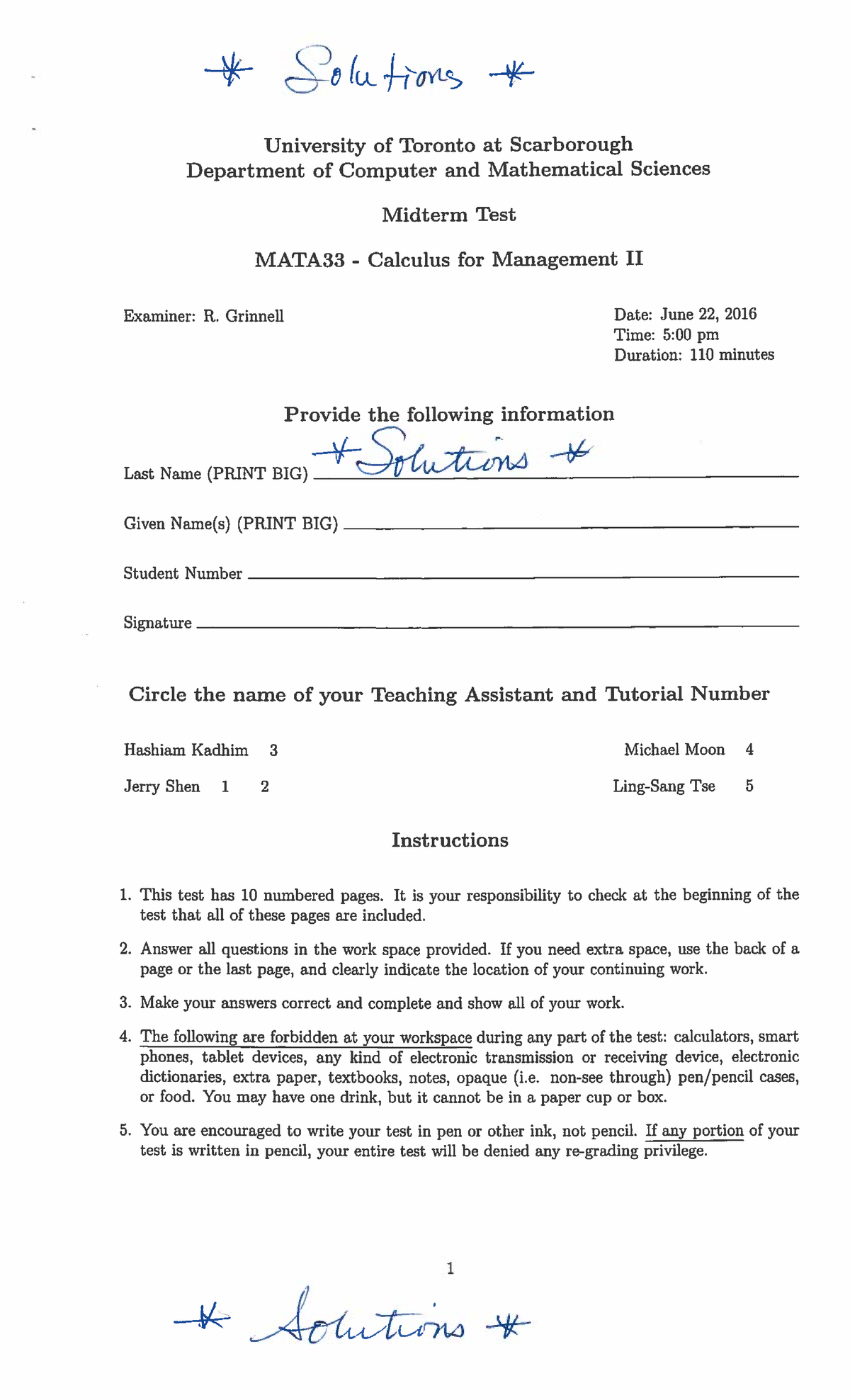 A33 midterm summer 2016 - Mat133Y1 - Studocu