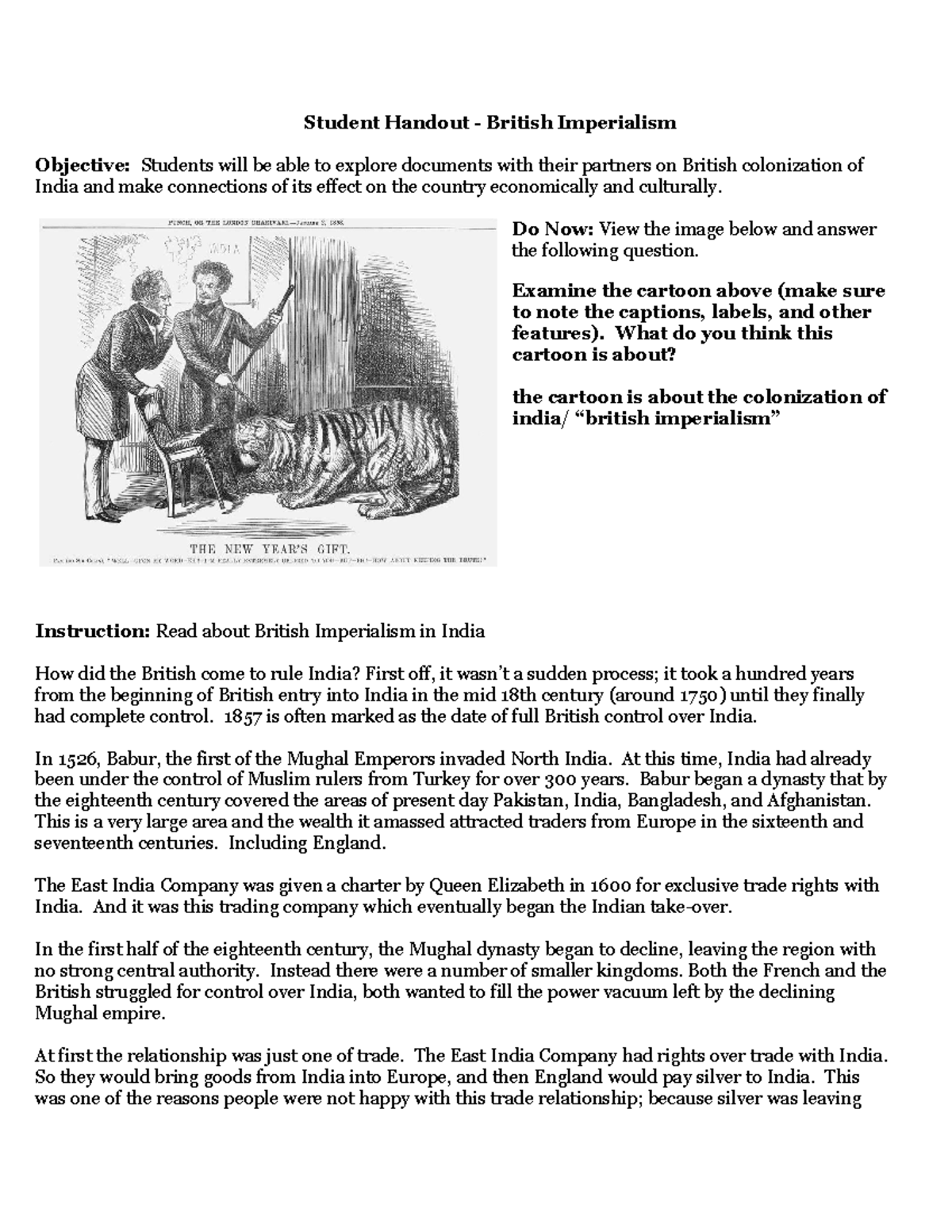 Copy of Revised Student Handout - British Imperialism in India ...