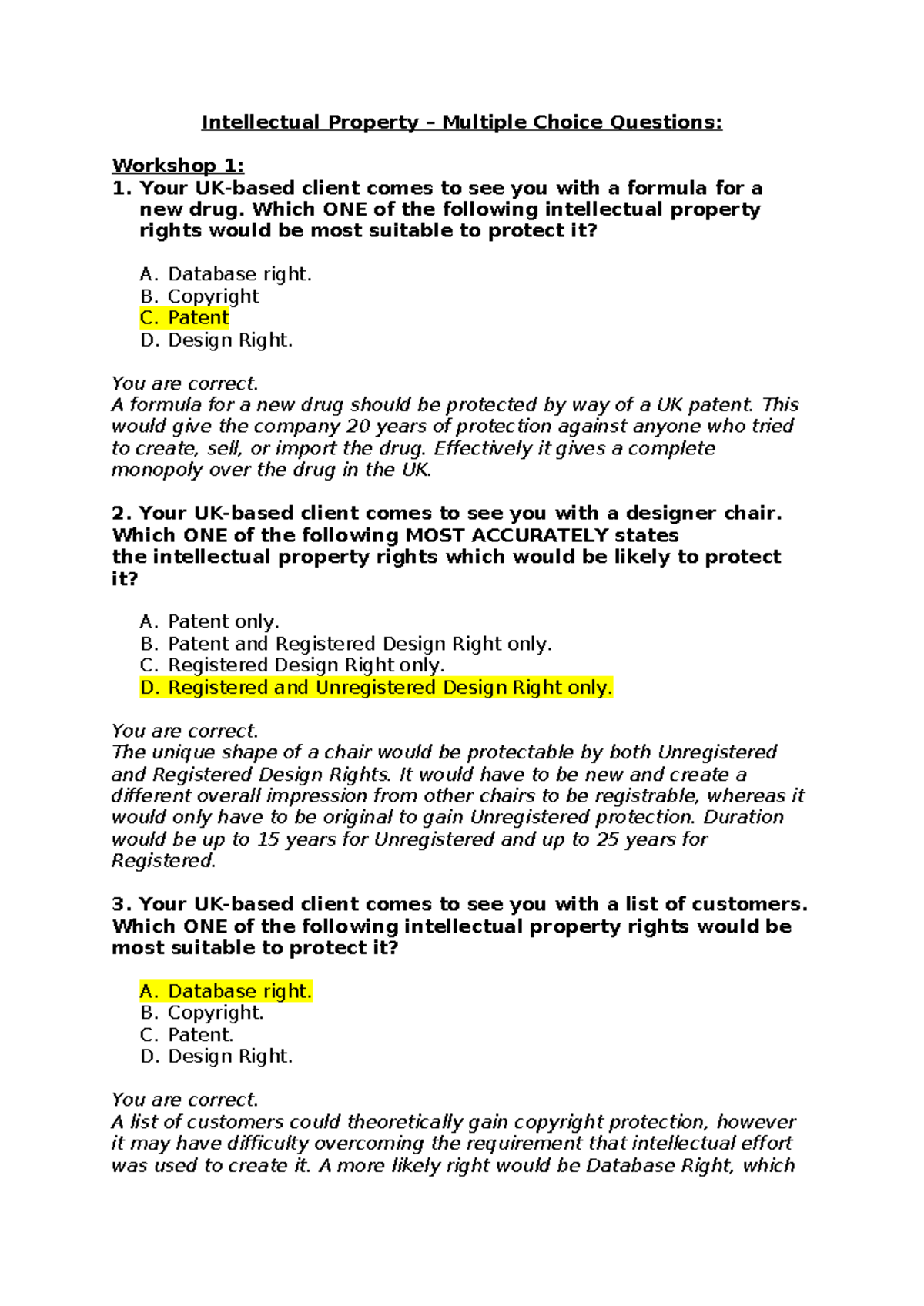 Intellectual Property Multiple Choice - Intellectual Property ...