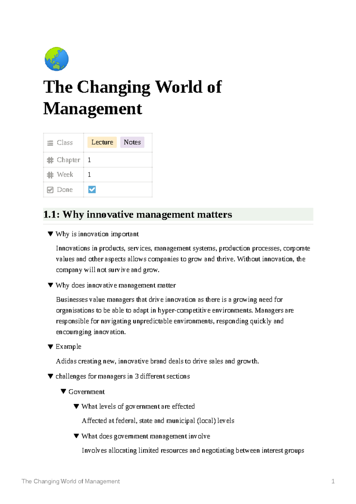 BUSN1600 Principles of Management Notes - The Changing World of ...