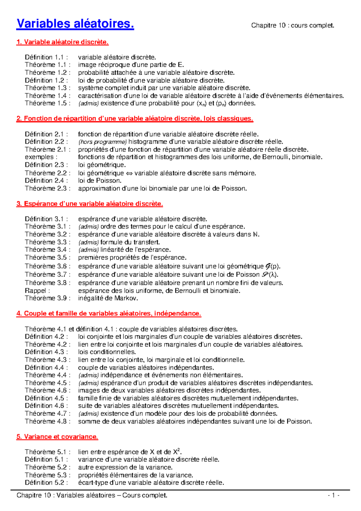 10 - variables aleatoires cours complet - Variables aléatoires ...