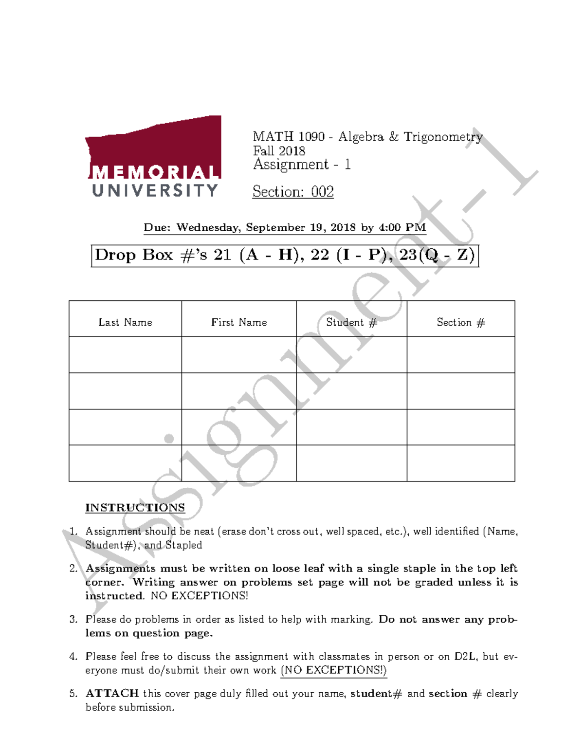 Assignment 1 1090 - Practice for Unit 1 - MATH 1090 - Algebra & Trigonometry Fall 2018 en - Studocu