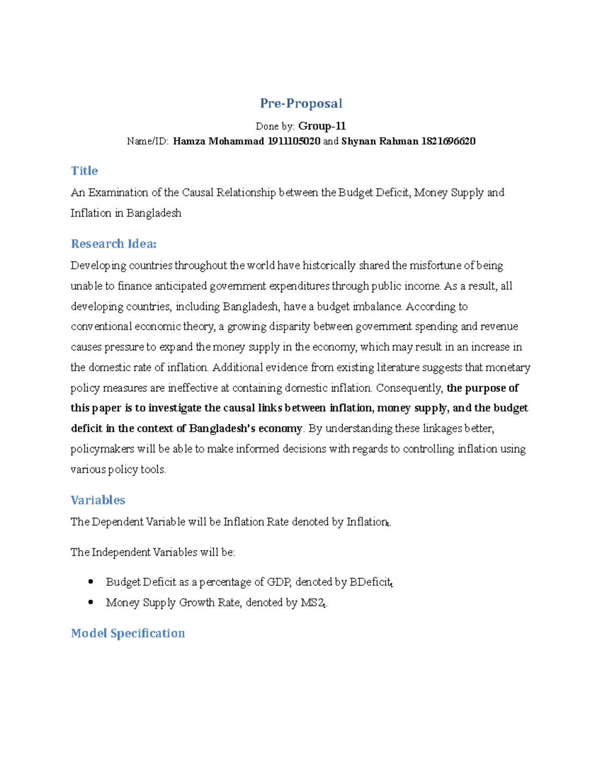 Group 5 Pre Proposal - Assignment - Pre-Proposal Done by: Group- Name ...